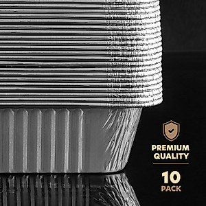 PLASTICPRO 10 Pack Aluminum Pans 6.5'' x 9" Disposable Pans with Covers Heavy Duty 2.25 lb Foil Pans for Baking and Cooking
