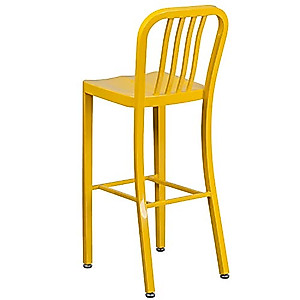 BizChair Commercial Grade 30" H Yellow Metal Indoor-Outdoor Barstool with Slat Back