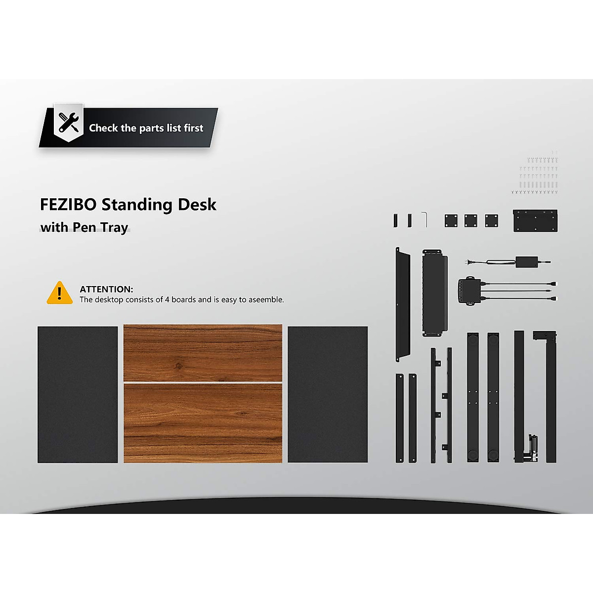 FEZIBO Height Adjustable Electric Standing Desk with Pencil Holder, 48 x 24 Inches Stand Up Desk, Sit Stand Desk with Black and Espresso Top and Black Frame