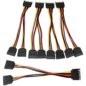 Longdex SATA Power Extension Cable 5PCS 20cm SATA Power 15-Pin Male to 2 x 15P Female Y Splitter Cable Adapter