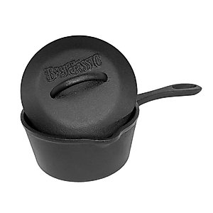 Bayou Classic 7441 1-qt Covered Cast Iron Sauce Pot Features Self Basting Lid Perfect For Small Portions Reducing Sauces Simmering Soups or Boiling an Egg