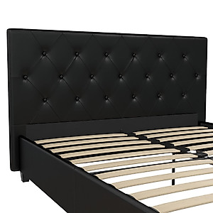 DHP Dakota Upholstered Platform Bed with Diamond Button Tufted Headboard and Footboard, No Box Spring Needed, Queen, Black Faux Leather