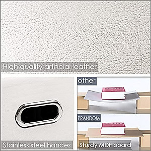 PRANDOM Leather Foldable Cube Storage Bins 13x13 inch [4-Pack] Fabric Storage Baskets Cubes Drawer with Cotton Handles Organizer for Shelves Toy Nursery Closet Bedroom Clothes White