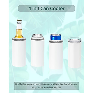 OFFNOVA 16oz Sublimation Can Cooler, 4-in-1 Sublimation Blanks Can Insulated White Stainless Steel Skinny Sublimation Tumbler, Beer Can Cooler
