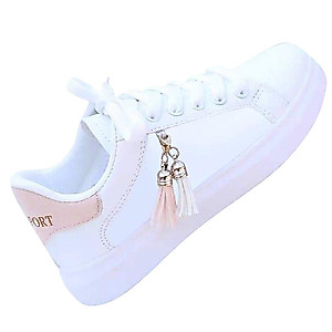 Hbeylia Leather Fashion Sneakers for Women Casual Lace Up Low Top Play Sneakers Platform Wedge Slip On Loafers Canvas Shoes Anti Slip Walking Running Shoes for Girls Work Nurse Outdoor Sports Pink