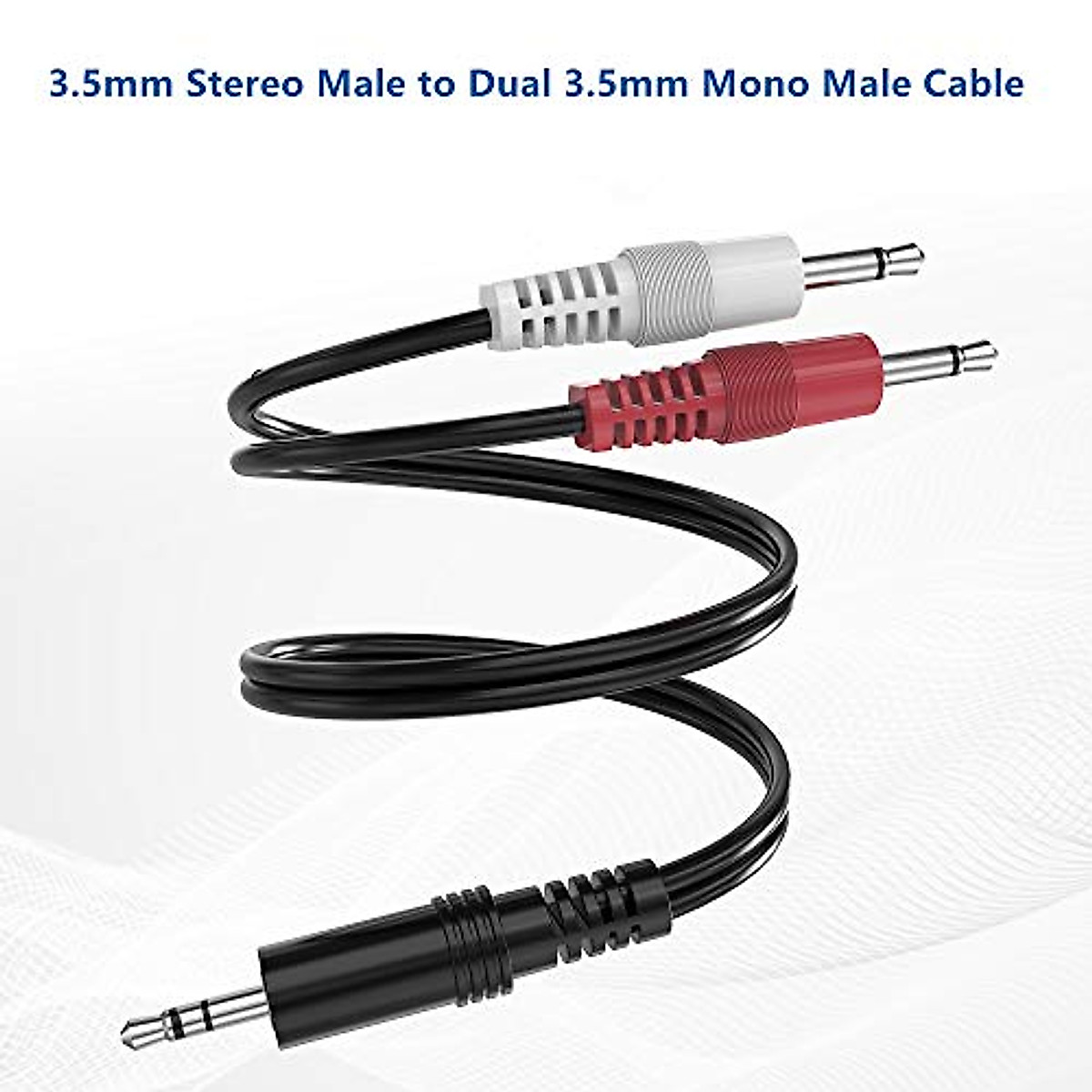 3.5mm Stereo Male to Dual 3.5mm Mono Male Audio Cable, 3ft 3.5mm 1/8" TRS Male to 2 x 3.5mm 1/8" TS Male Y Breakout Cable Splitter Adapter Connector for Headphone, Speaker