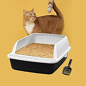 PETSOLA Open Scoop Litter Box, Semi-Enclosed, Detachable Riser with High-Sided Litter Box, Blue