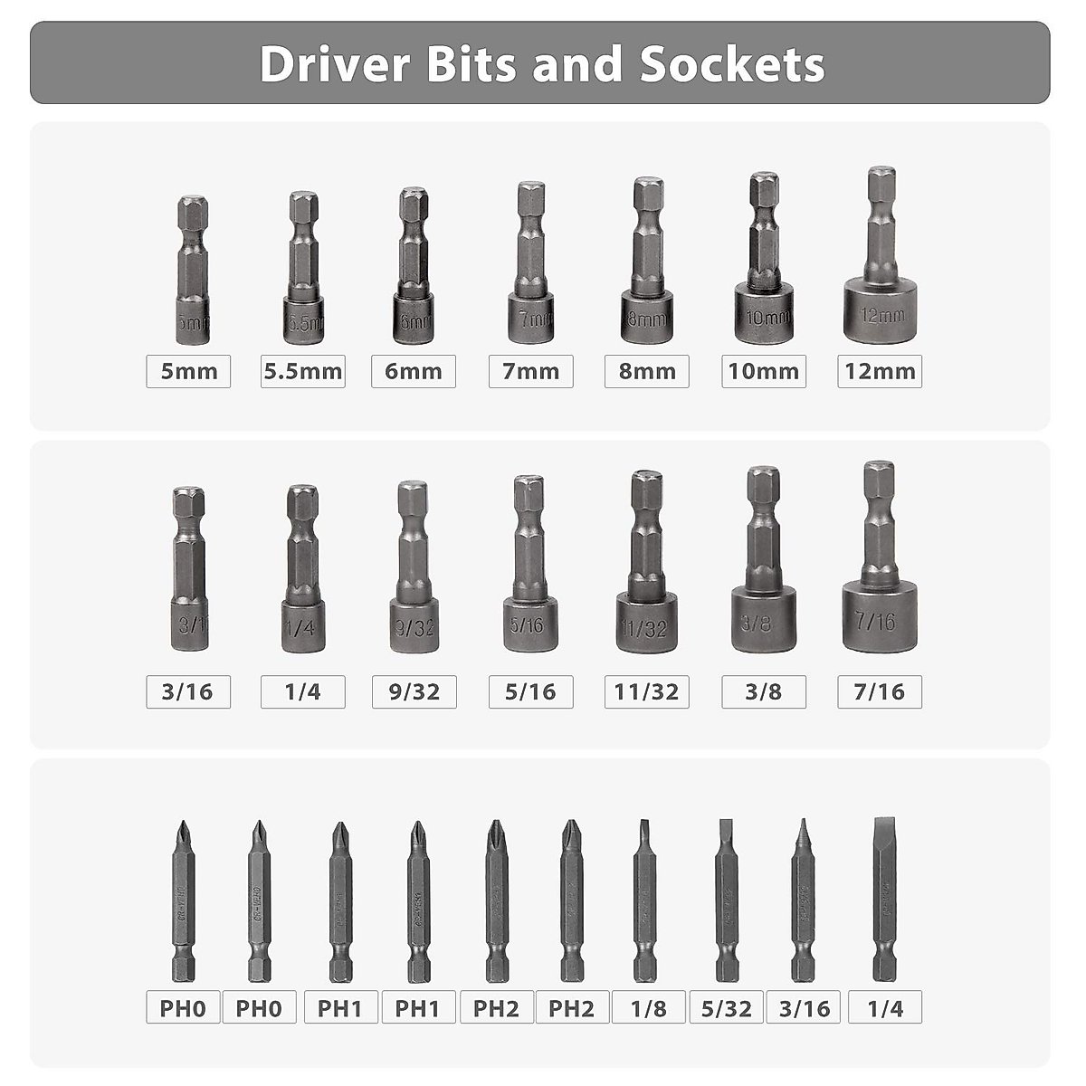 AVID POWER Impact Driver Kit, 180N.m. 20V Cordless 1/4-Inch Hex Impact Drill/Driver Set, Variable Speed, with 14Pcs Sockets, 10Pcs Driver Bits and Tool Bag