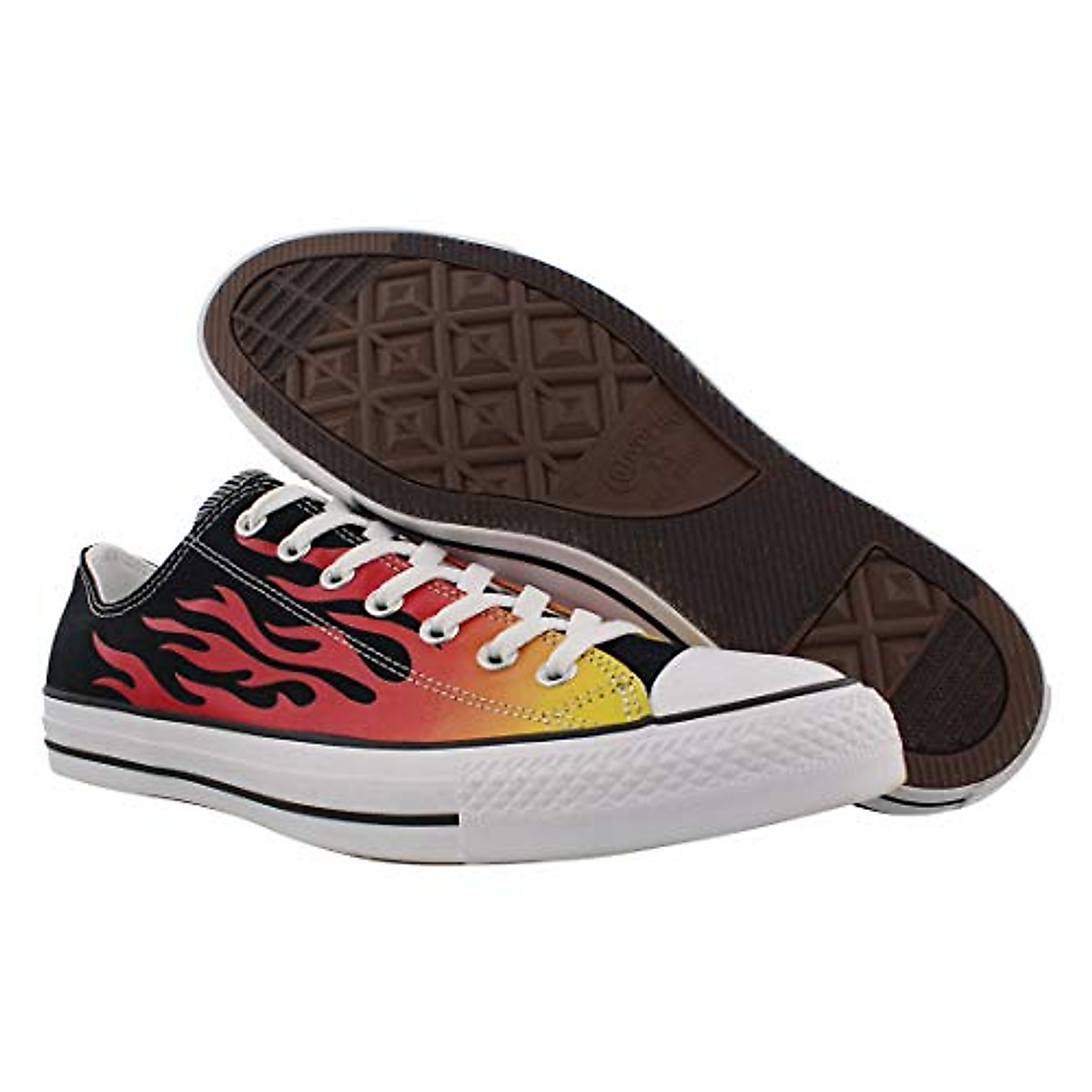Converse Chuck Taylor All Star Low Flames shoe, Black/Enamel Red-fresh Yellow, 11 Women/9 Men