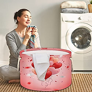 Red Valentines Day Love Heart (18) Large Round Baskets for Storage Laundry Baskets with Handles Blanket Storage Basket for Bathroom Shelves Bins for Organizing Nursery Hamper Girl Boy