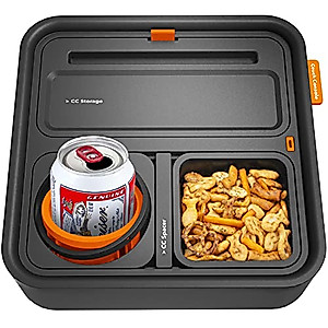 CouchConsole Original Cup Holder Tray - Drinks & Snacks Sofa Caddy with Armrest, Table with Phone Stand- TV Remote Control Storage and Organizer - for Living Rooms, RV, and Cars, Black/Orange