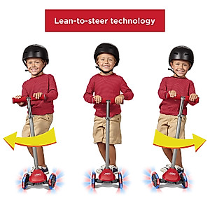 Radio Flyer Lean 'N Glide Scooter with Light Up Wheels, Kids Scooter, Red Kick Scooter, for Ages 3+