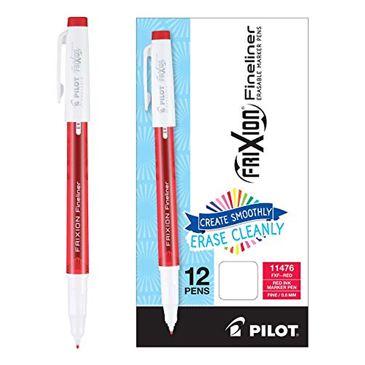 PILOT FriXion Fineliner Erasable Marker Pens, Fine Point, Red Ink, 12-Pack (11476)
