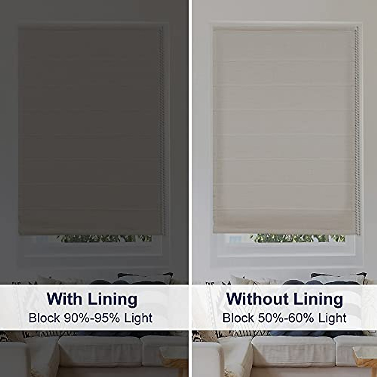 Sunbox Cordless Roman Shades for Windows, Fabric and Texture Roman Shade,Window Treatments,for Home,Bedroom,French Door,Linen