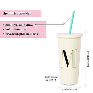 Kate Spade New York Insulated Initial Tumbler with Reusable Straw, 20 Ounce Acrylic Travel Cup with Lid, M (Blue)