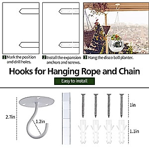 RUBY.Q Disco Ball Planter, 4"/6"/8" Silver/Rose Gold Disco Planter, Disco Ball Plant Hanger with Rope Chain Circle (8", Silver)