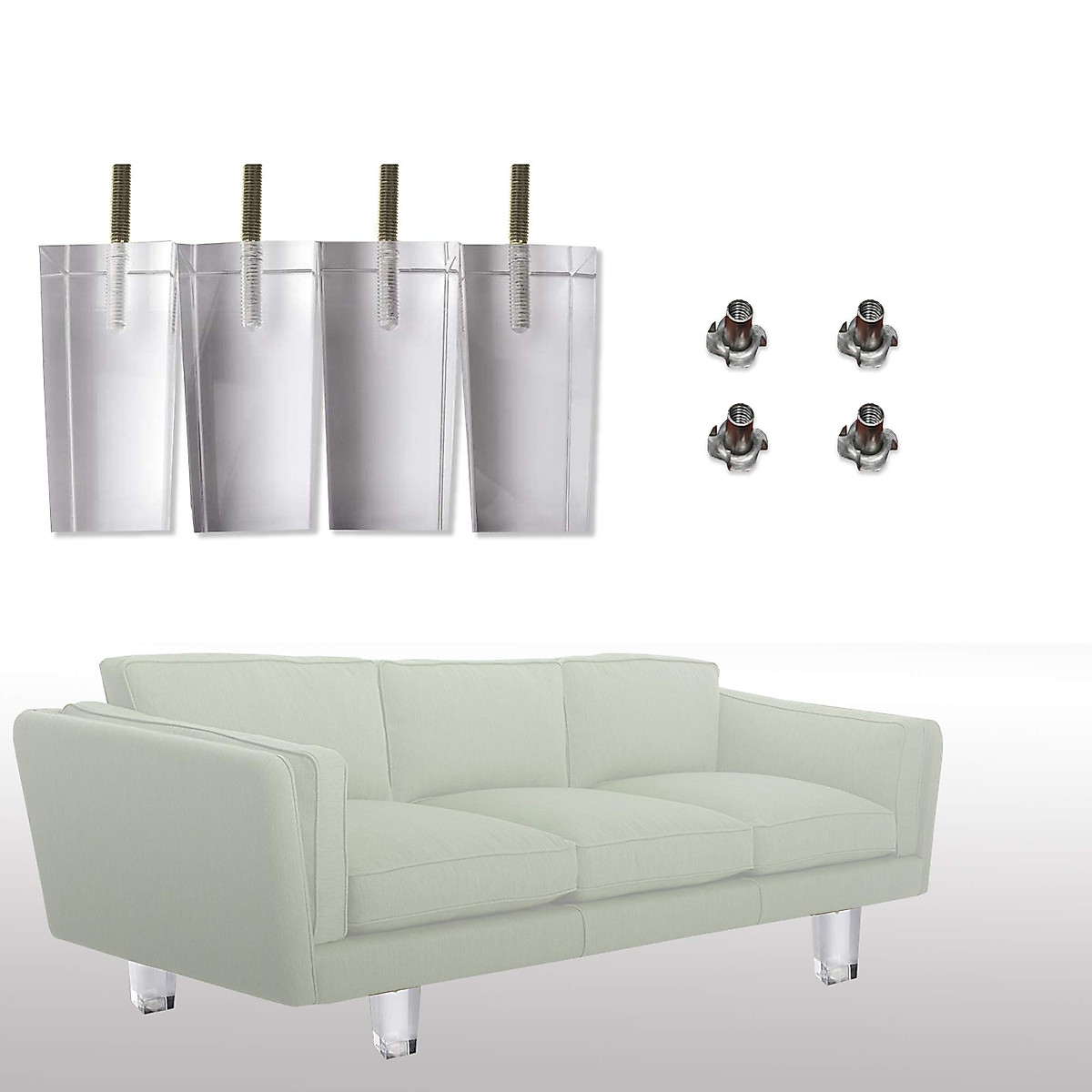 Nutan, 5” Square Acrylic Legs, Great and Sturdy Replacement for Sofas, Chairs and Tables, Set of 4.