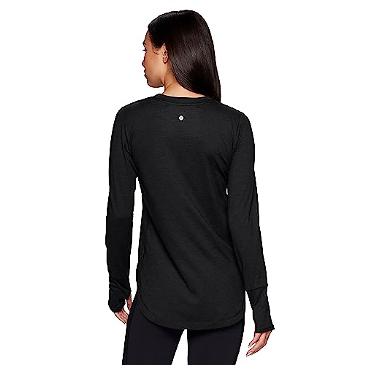 RBX Active Women's Long Sleeve Tunic Tee, Lightweight Crewneck Pullover T-Shirt, Super Soft Relaxed Fit Yoga Top F22 Black Heather M