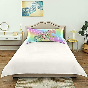 Blueangle Rainbow Unicorn Satin Pillowcase for Hair and Skin Silk Pillowcase, Standard Size(20x26 inches) - Slip Cooling Satin Pillow Covers with Envelope Closure