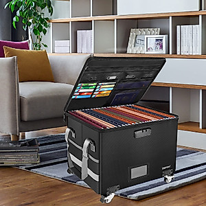 ENGPOW Fireproof Document Box with Wheels, Collapsible File Box with Lock, Rolling File Storage Organizer Filing Cabinet with Pockets, Portable Home Office Safe for Hanging Letter/Legal Folder