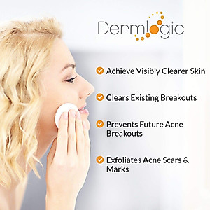 Acne Treatment Pads- Contains Salicylic, Glycolic, & Lactic Acid for Face & Body. Clears Away Clogged Pores, Oily Skin & Cystic Breakouts. Removes Dark Spots, Blackhead & Whitehead Pimples