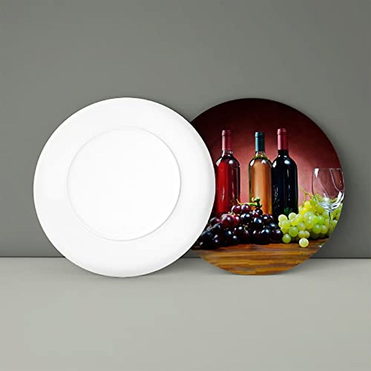 Kalen Still Life Wine Grapes Bottle Stemware Decorative Plate Wall Hanging Wedding Gifts Household for Home Decor Porcelain Plates with Display Stand 6 inches
