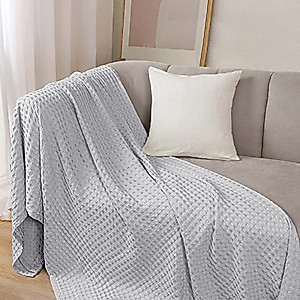 PHF Cooling Waffle Blanket, Queen Size, Lightweight 60% Rayon Derived from Bamboo & 40% Cotton, Breathable for Hot Sleepers, Ultra Soft and Luxury, 90"x90", Grey