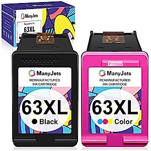 ManyJets Remanufactured 63XL Ink Cartridges Replacement for HP 63 XL Black and Color Combo Pack for HP Officejet 3830 4650 5255 5258 5212 Deskjet 3630 1112 2130 Envy 4520 4510 (1 Black,1 Tri-Color)