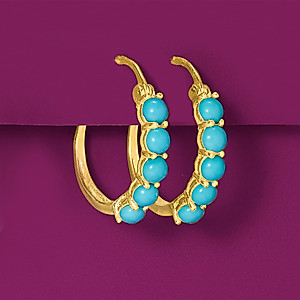 Ross-Simons Turquoise Hoop Earrings in 18kt Gold Over Sterling