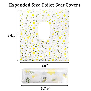 Tebery 30 Pack Extra Large Disposable Toilet Seat Covers, Lovely Bee Printed Potty Seat Covers for Toddlers, Kids, and Adults - Waterproof, Portable, Individually Wrapped for Travel