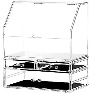 Cq acrylic Cosmetic Display Cases With LId Dust Water Proof for Bathroom Countertop Stackable Large Clear Makeup Organizer and Storage With 3 Drawers,Set of 2