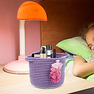 Nursery Basket Natural Cotton Rope Woven Bin Baby Hamper Basket for Laundry Baby Clothing Diapers Purple