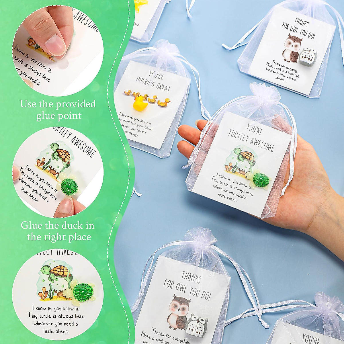 Fumete 50 Set Employee Appreciation Gifts Bulk for Coworkers Thank You Staff Gift Animal Pun Inspirational Note Cards Funny Resin Ducks Stars Whales Turtles Owls Office Gifts Pocket Favors