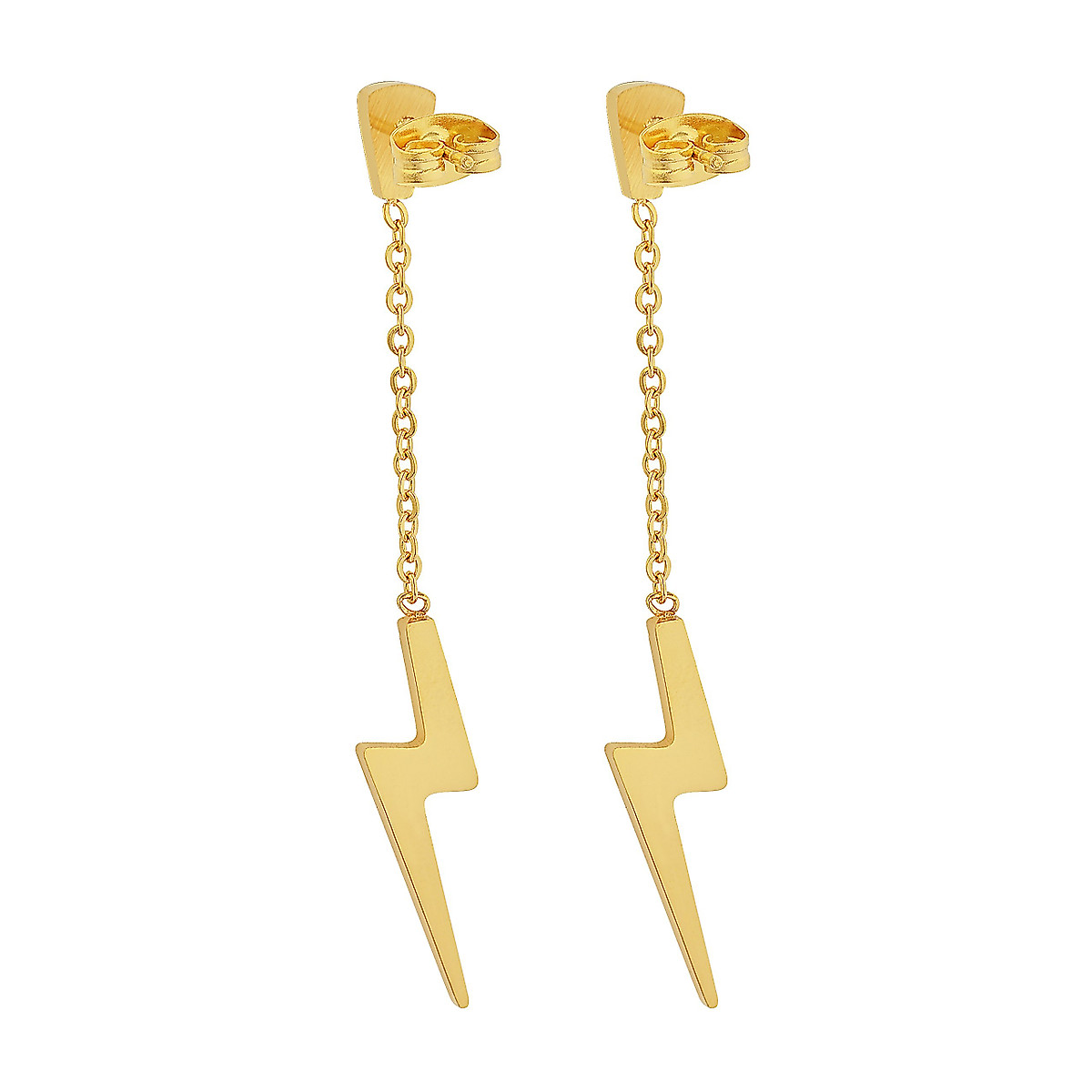 Edforce Stainless Steel Women's Lightning Bolt Dangle Earrings, 60mm/2.4in (Gold)