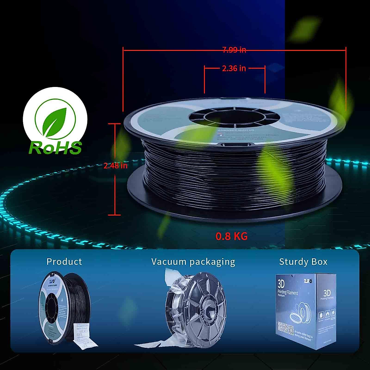 ZIRO TPU Filament 1.75mm 3D Printer Filament, Shore 95A Hardness TPU, Flexible Soft Filament TPU, 0.8KG/1.8lbs Spool, Fit Most FDM 3D Printers, Black