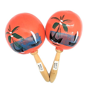 Zugar Land Red - 8" Hand Made Genuine Mexican Real Wooden Maracas (Pack of 2) Fragile Hand Painted. Wood. Noisemaker. Latin Dance Party Fiesta Musical Instrument.