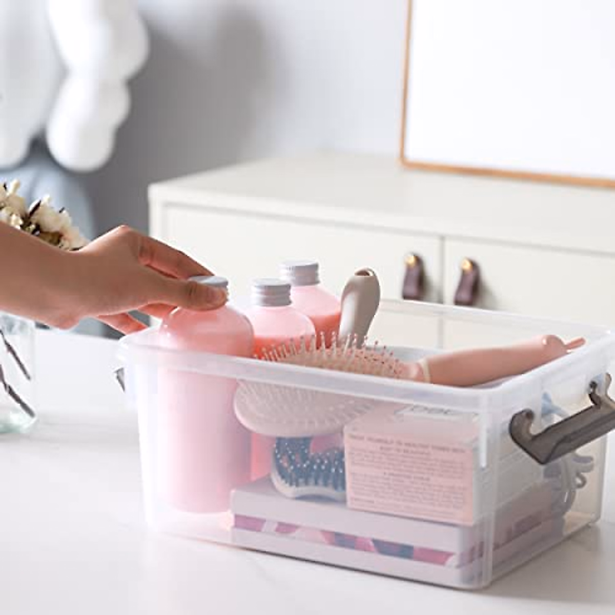 Citylife 4 Packs 7.4 QT Plastic Storage Bins with Lids Stackable Storage Containers for Organizing Large Multi-Purpose Shoe Box, Clear White