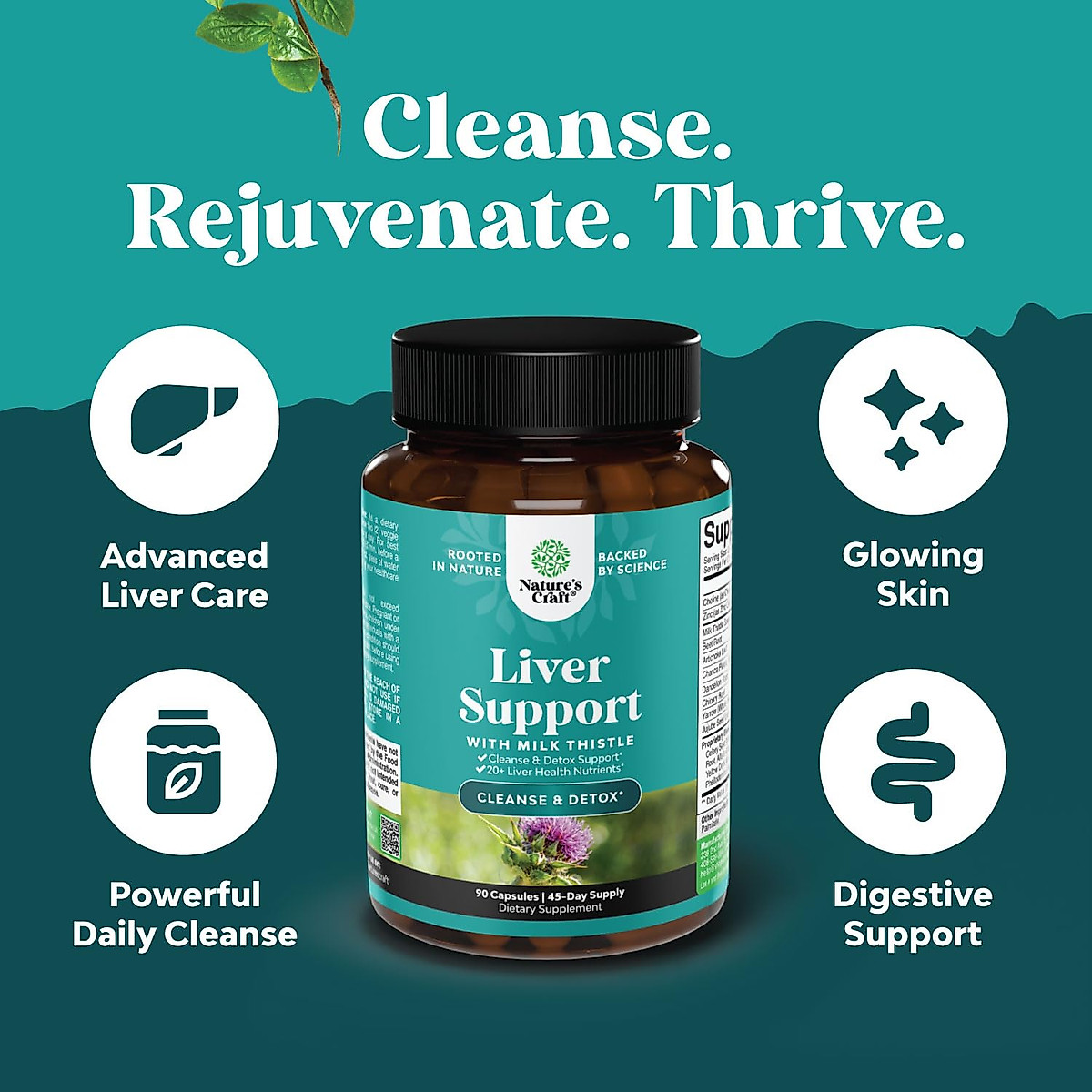 Liver Cleanse Detox & Repair Formula - Herbal Liver Support Supplement with Milk Thistle Turmeric Dandelion Root & Artichoke Extract for Liver Health - Silymarin Milk Thistle Liver Detox Capsules 90ct