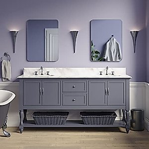 Kitchen Bath Collection Beverly 72-inch Double Bathroom Vanity (Marine Gray/Carrara): Includes Marine Gray Cabinet with Authentic Italian Carrara Marble Countertop and White Ceramic Sinks