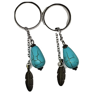 Pierced Republic Dangle Turquoise Bead Ear Plugs - Stainless Steel Screw-On - 6 Sizes - *Pair (00 Gauge (10mm))