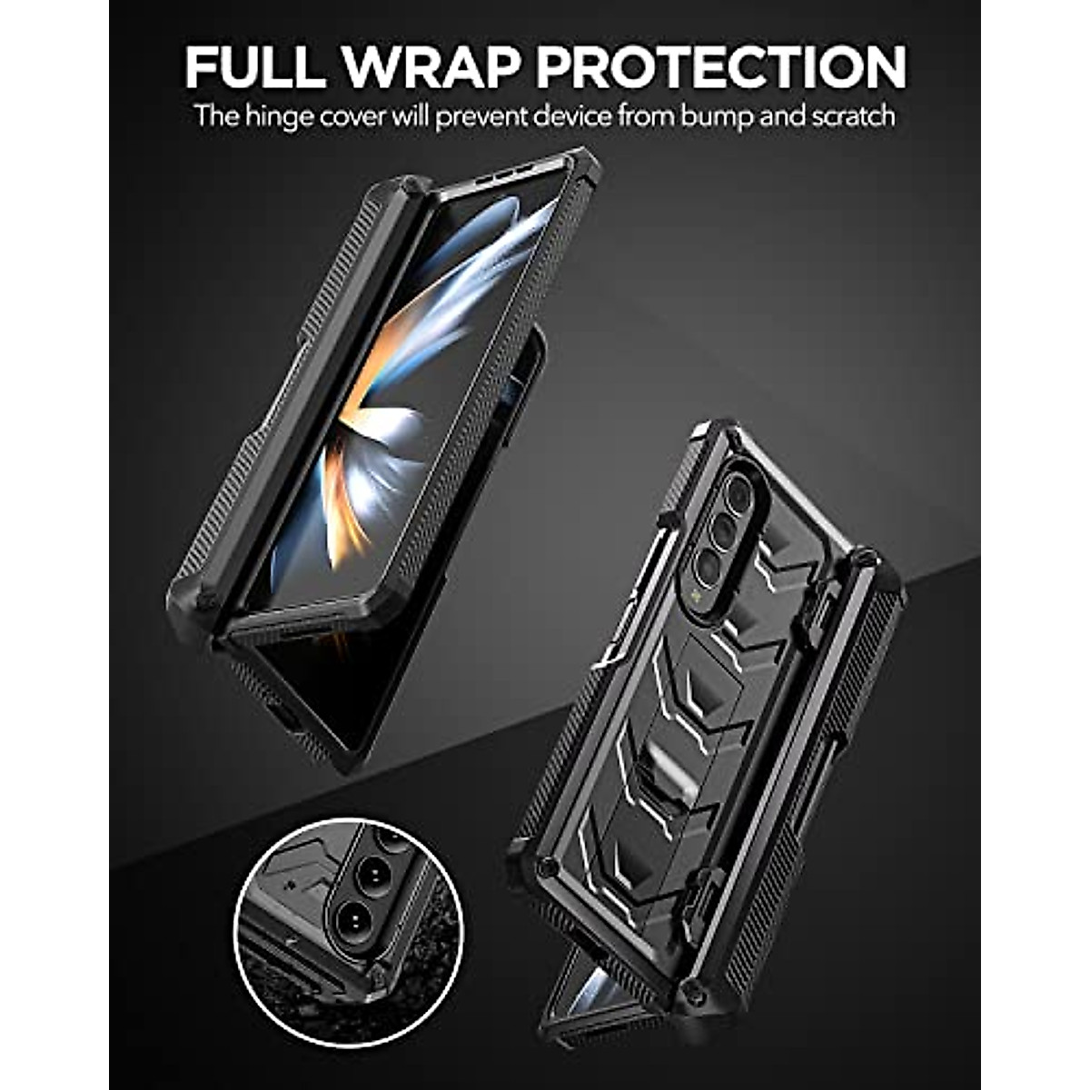 VIKEVINN for Galaxy Z Fold 3 Case with Hinge Protaction, Built-in Screen Protector & Kickstand & S Pen Holder, Full-Body Dual Layer Rugged Case for Samsung Galaxy Z Fold 3 5G(Black)
