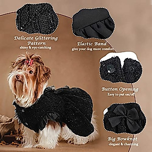 Lelepet Dog Dress, Shiny Dog Dresses for Medium Dogs Girl with Bowknot, Dog Birthday Dress, Puppy Party Dress Dog Wedding Dress, Pet Costume Christmas Dress for Dogs, Black, M