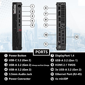 Lenovo ThinkStation P3 Tiny Intel i7-13700T, 32GB DDR5, 1TB NVMe, T1000 8GB Graphics, WiFi 6 + BT, RJ-45, 4X miniDP, DP Port, HDMI, W11P, 3YR, Business Desktop