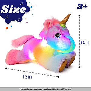 Cuteoy Musical Plush Unicorn Stuffed Animal Glowing LED Light-up Nightlight Toys Singing Lullabies Birthday Christmas Plushies Gifts for Kids Boys Girls,13"