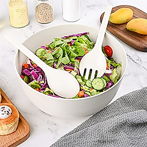 LOVYANXUE Bamboo Salad Bowl with Lid, 9.8Inches Large Salad Bowl with Lid Spoon Fork, Salad Mixing Bowls and 4 Small Bowls, Salad Serving Bowl Set for Salad, Fruits, Vegetables