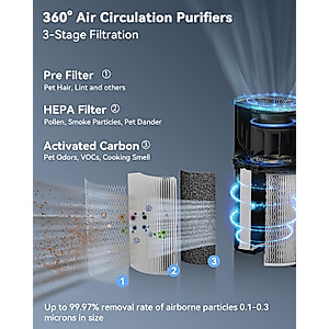 Air Purifiers for Home Large Room up to 2015 Sq Ft, CADR 450m³/h, H13 True Hepa Air Purifiers with PM2.5 Display, Smart WiFi and Auto Mode Sensor, Filters 99.97% of Pet Hair Pollen, ETL Certified