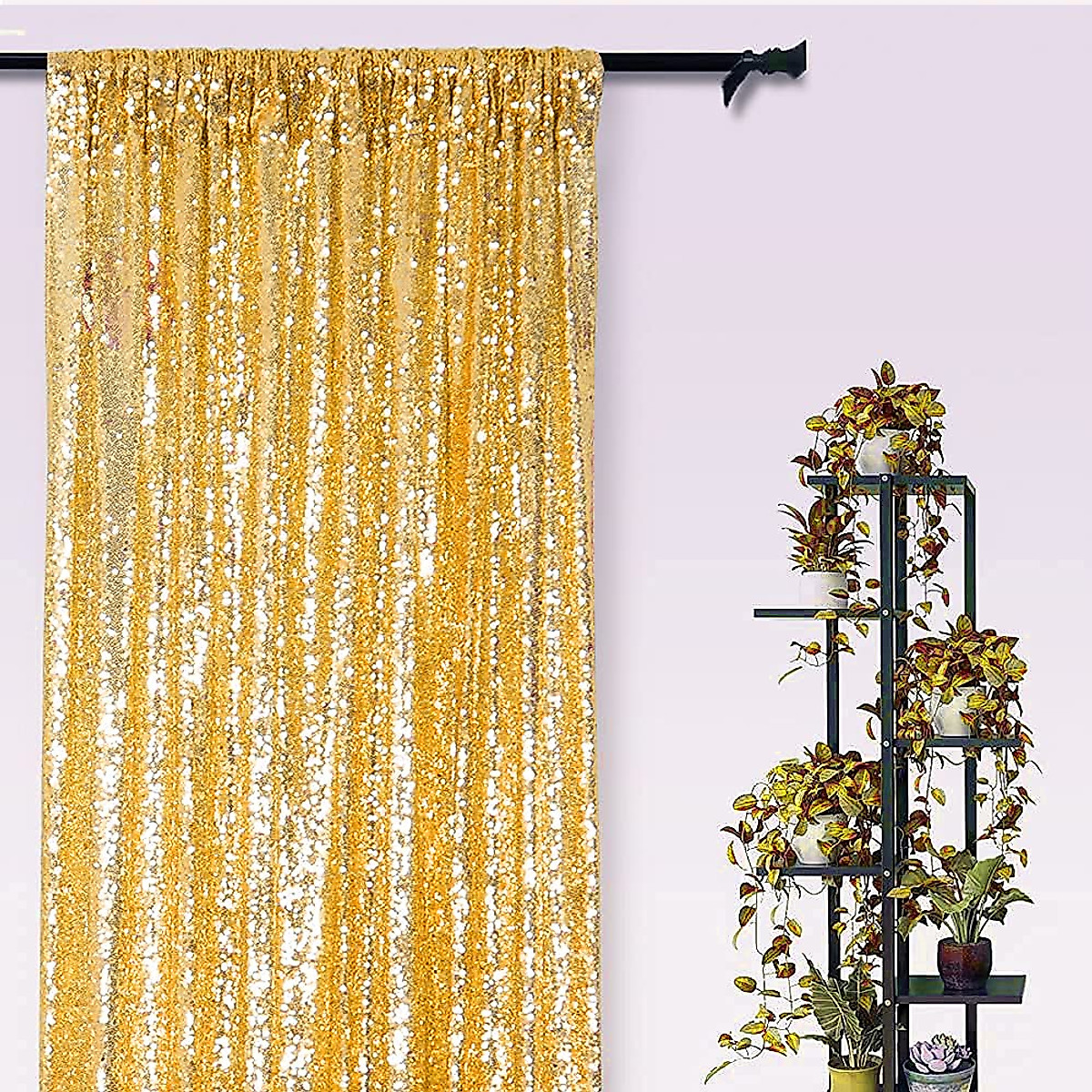 WISPET Gold Sequin Backdrop Curtains 1 Panel 8FTx8FT Glitter Gold Photo Backdrop Drapes Party Wedding Baby Shower Curtain Sparkle Photography Background