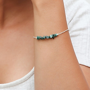 Gempires Natural Aquamarine Chips Bar Bracelet, March Birthstone, Energy Healing Crystals, Gift for Her, Gemstone Jewelry 8 inch (Aquamarine)