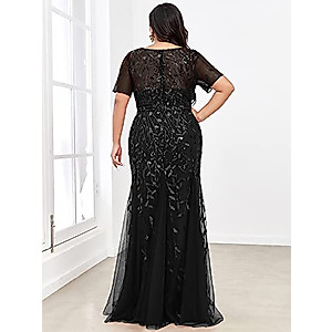 Ever-Pretty Women's Embroidered Prom Dress Long Formal Plus Size Dresses for Wedding Guest Black US22