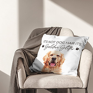 HIWX It's Not Dog Hair It's Golden Glitter Decorative Pillowcase Throw Pillow Cover, Funny Golden Retriever Dog Quote for Sofa Bed Room Home Couch Decor 18 x 18 Inch Pillow Case